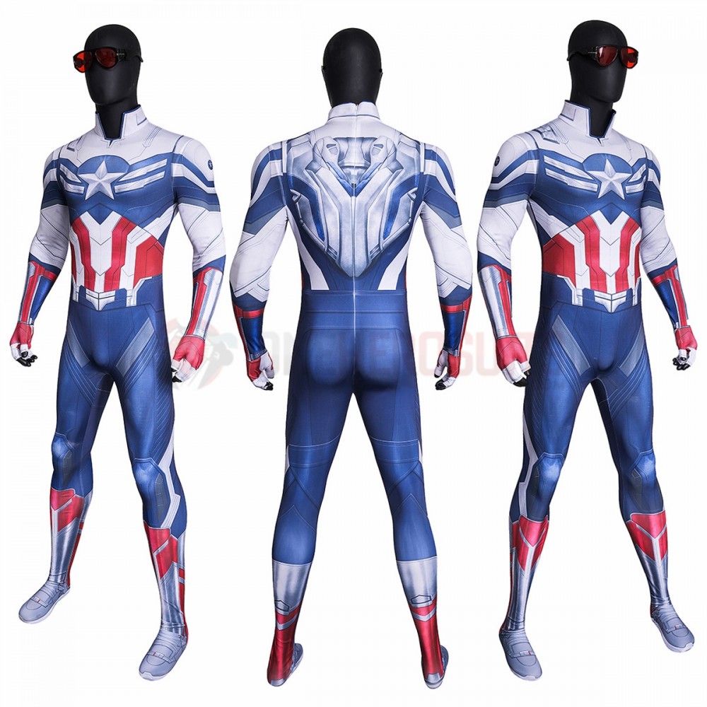 Captain America 4 Cosplay Costumes Sam Wilson White and Blue HD Printed ...