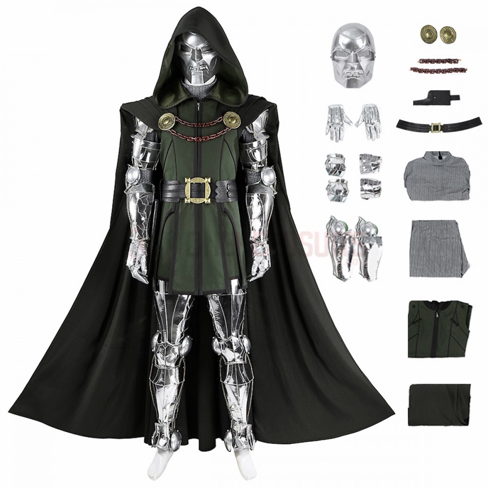 Doctor Doom Cosplay Costumes Victor von Doom Green Suits With Cloak