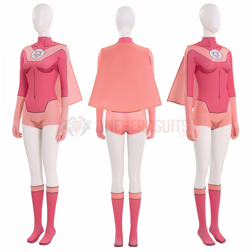 Invincible Atom Eve Cosplay Costumes HD Printed Pink Jumpsuit