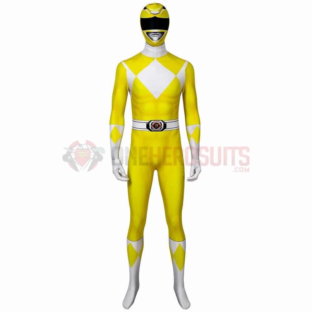 Yellow Power Ranger Suit Spandex Power Rangers Costumes Printed Edition