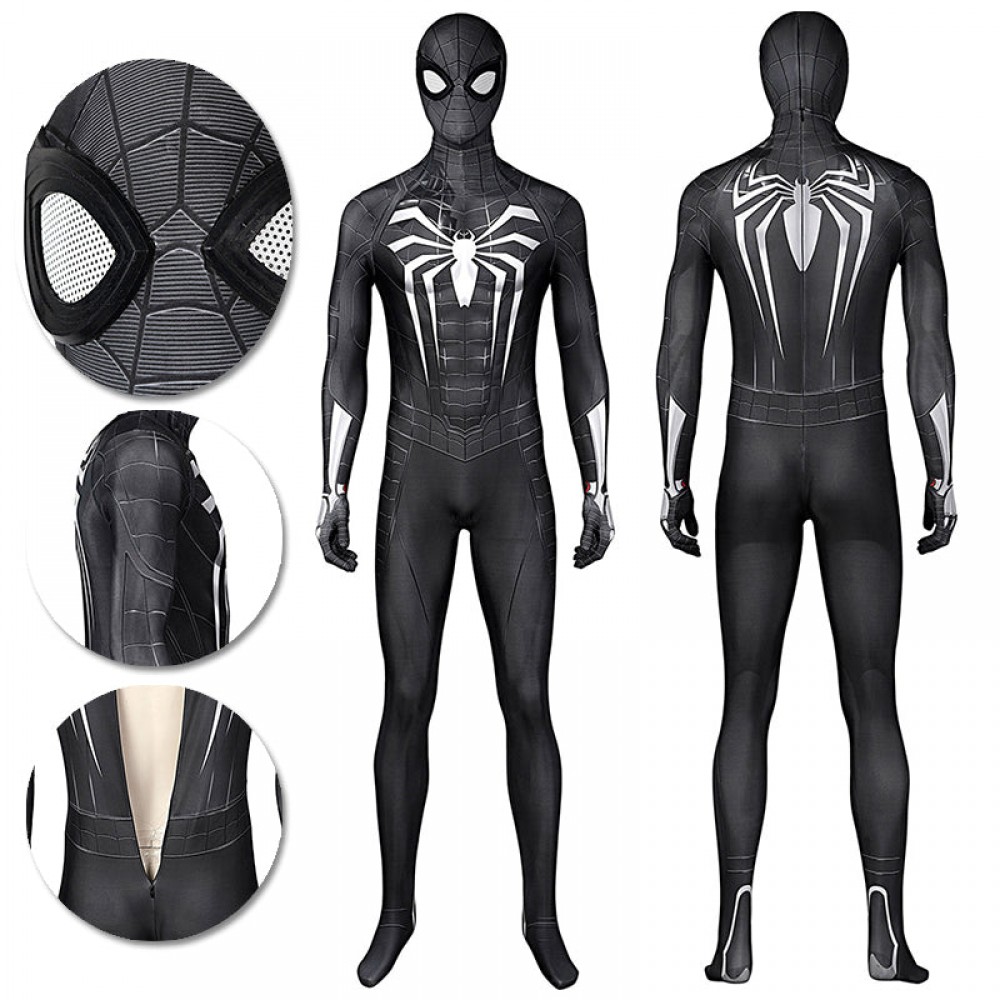 Spider Man Miles Morales PS5 Cosplay Suit Symbiote Black Spandex Bodysuit
