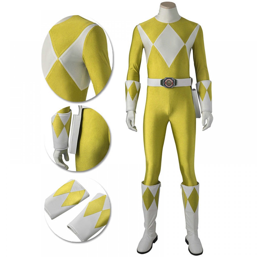 Yellow Ranger Male Cosplay Costumes Mighty Morphin Power Rangers Cosplay Suit